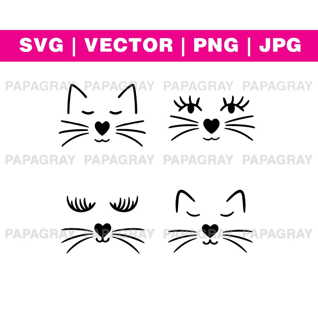 Cat Faces Graphics SVG Vector Bundle - 4 Designs | Digital Download ...