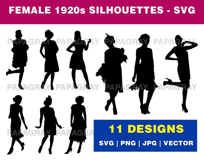 Female 1920s Silhouette Pack - 11 Designs | Digital Download | Lady SVG ...