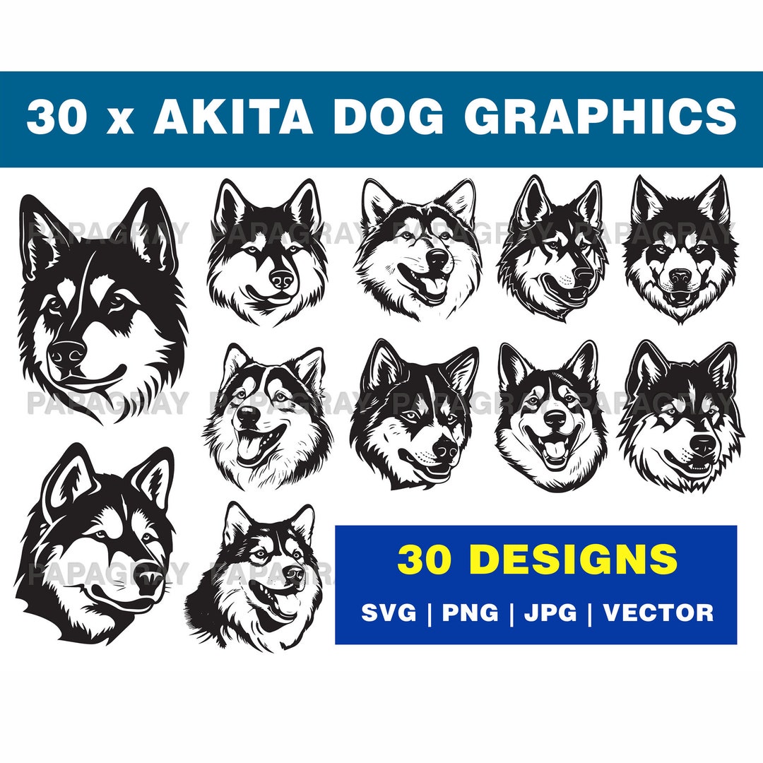 Akita Dog Head SVG Graphic Pack - 30 Designs | Digital Download | Akita ...