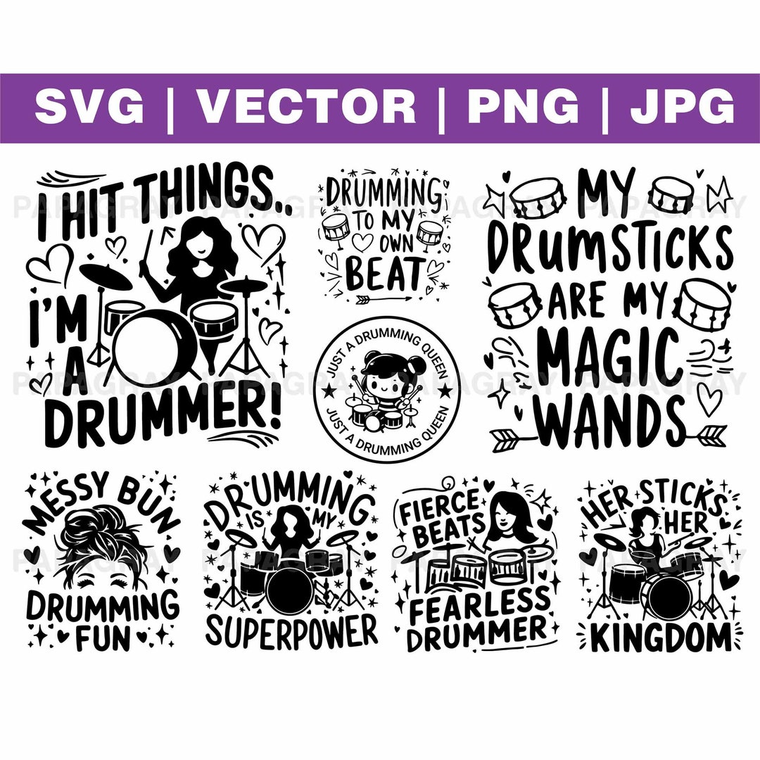 Woman Drummer SVG Vector Graphic Sayings - 15 Designs | Digital ...