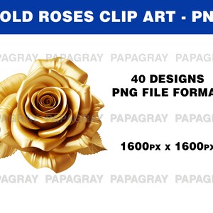 Gold Roses Clipart Pack 40 Designs Digital Download Gold Rose Clip Art ...