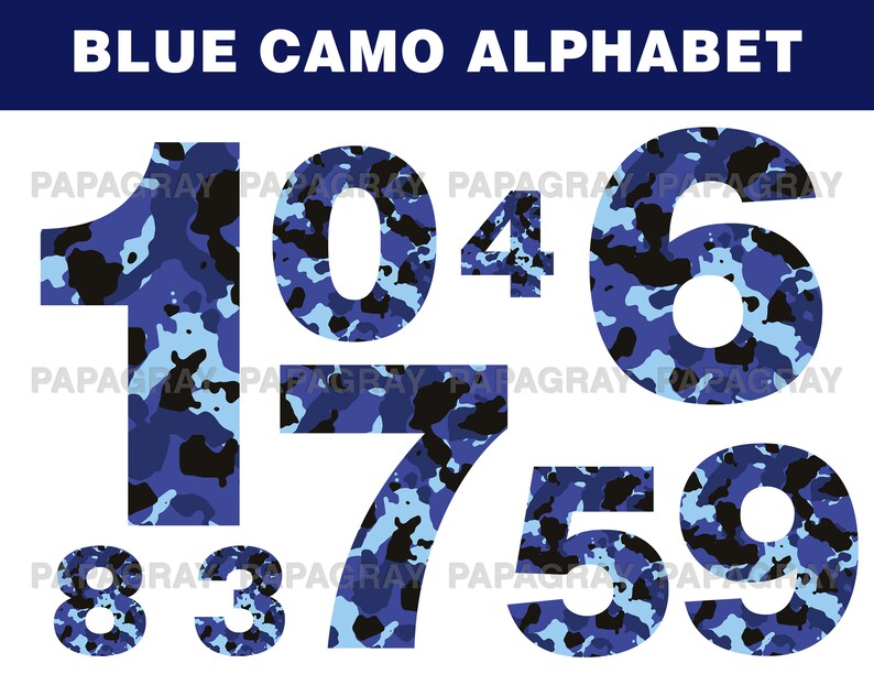 Blue Camo Alphabet PNG Clip Art BUNDLE PACK Digital | Etsy