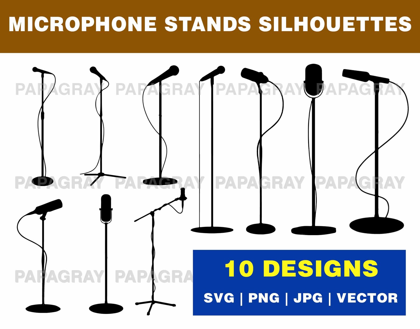 Microphone Stand Silhouette SVG Pack 10 Designs Digital - Etsy