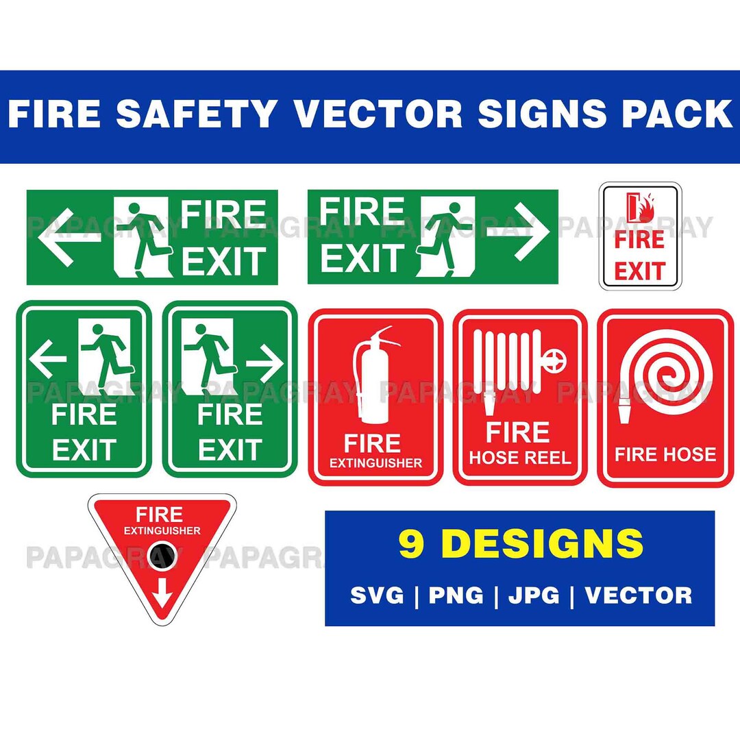 Fire Safety Signs Vector Pack - 9 Designs | Digital Download | Fire ...