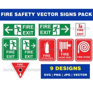 Fire Safety Signs Vector Pack - 9 Designs | Digital Download | Fire ...