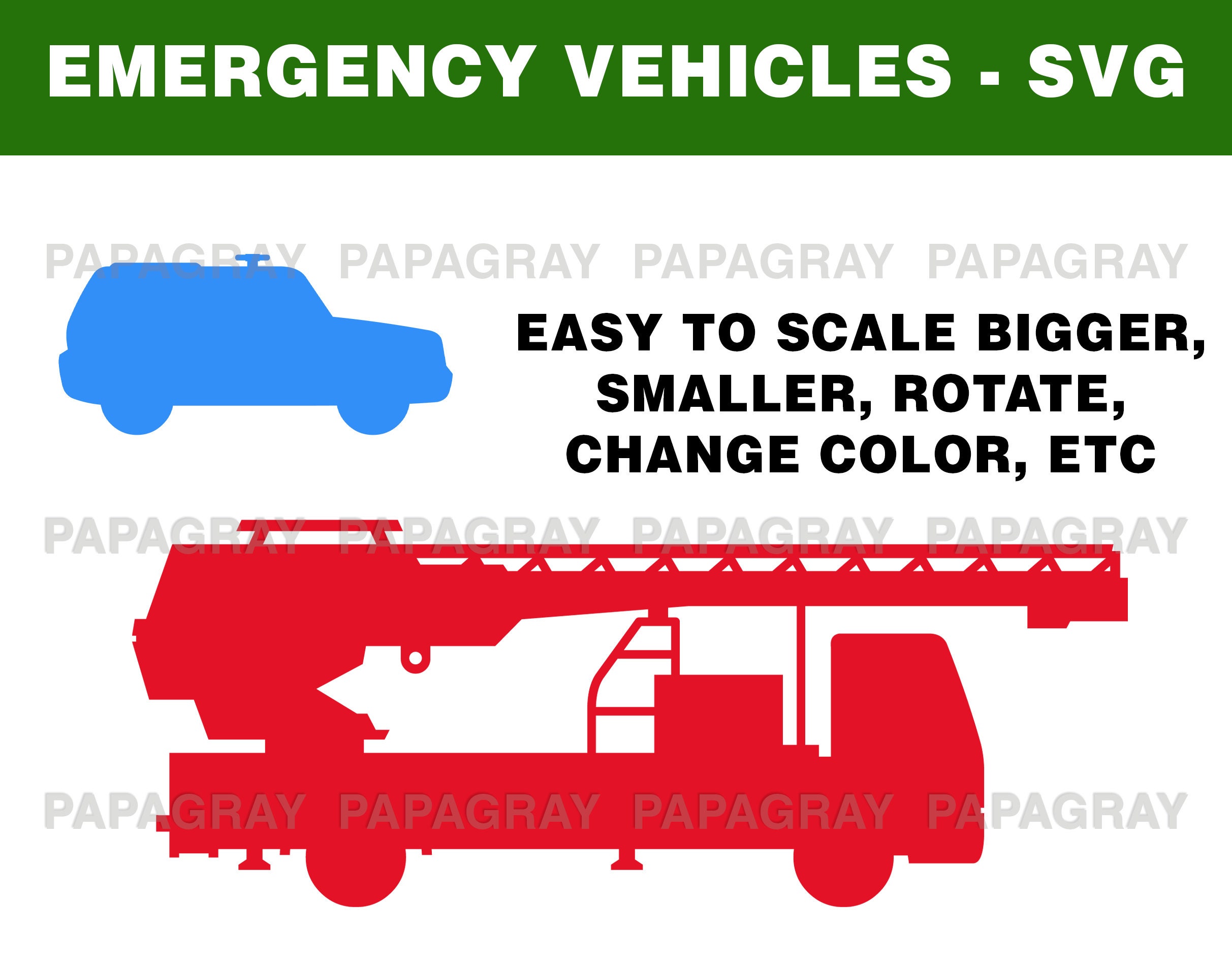 Emergency Vehicles SVG Pack 10 Designs Digital Download | Etsy