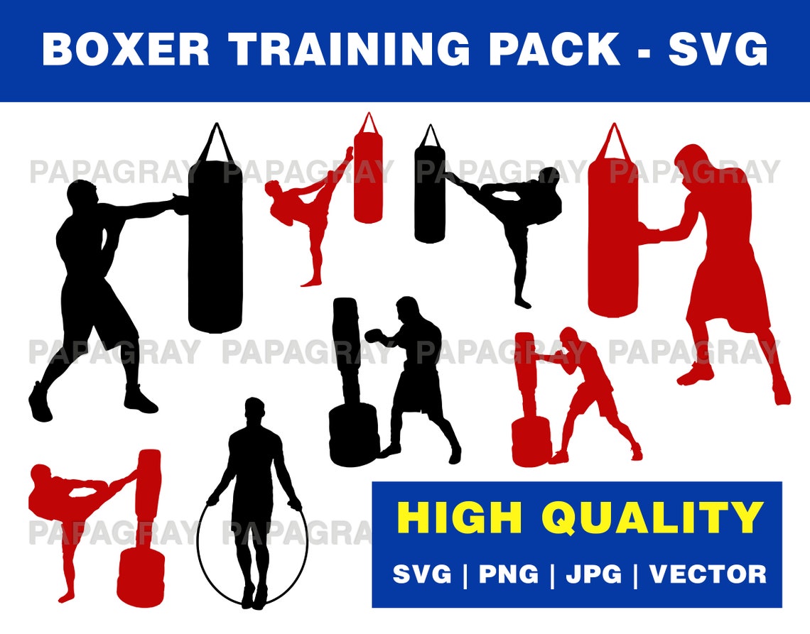 Boxer Training SVG Silhouette Pack 9 Designs Digital | Etsy
