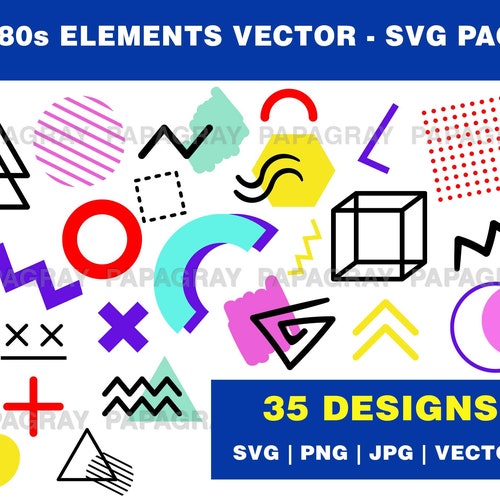80s Vector Elements SVG Silhouette Pack 35 Designs Digital - Etsy