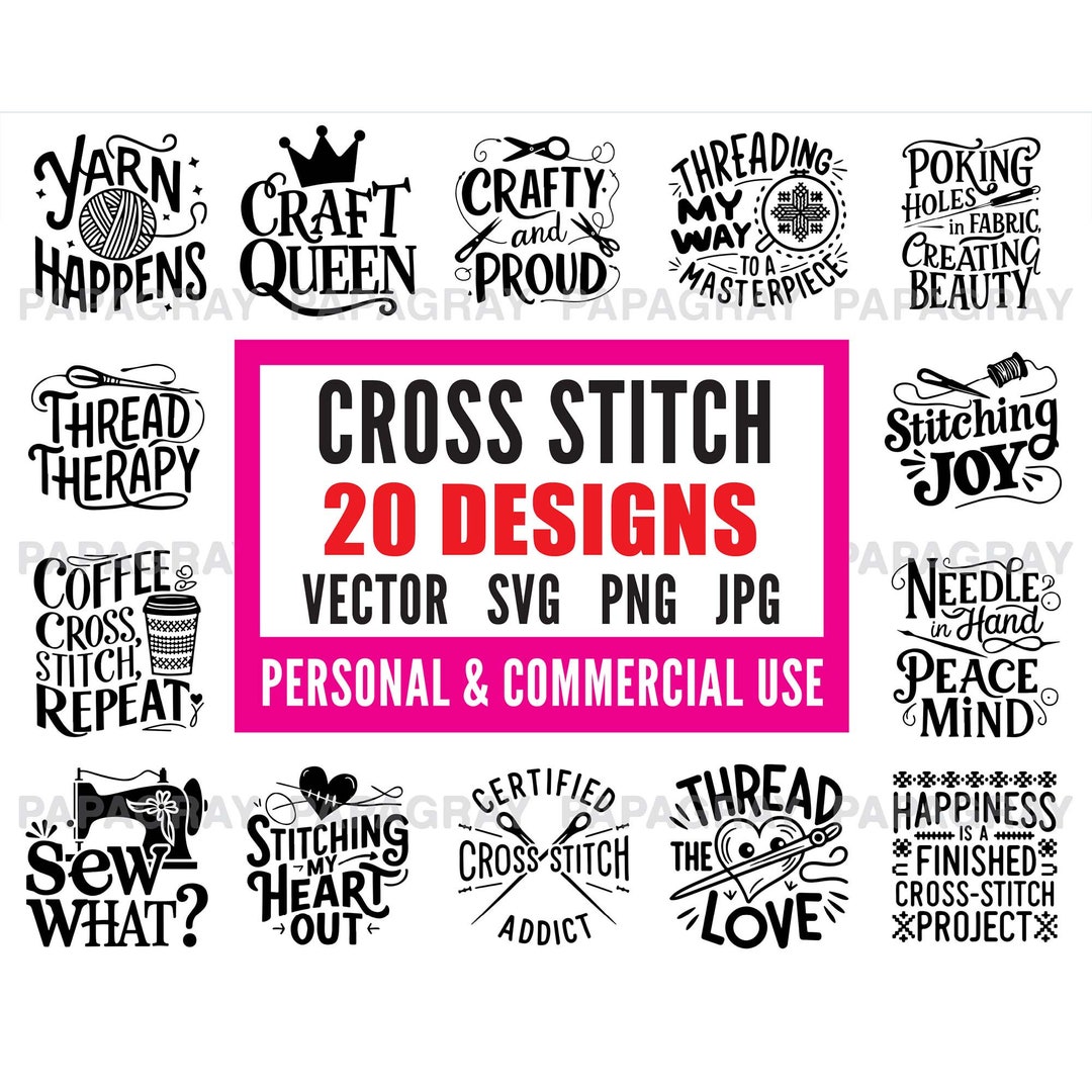 20 Cross Stitch Sayings SVG Vector Bundle | Digital Download ...
