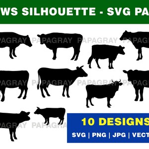 Cow Silhouette Pack 10 Designs Digital Download Cows - Etsy