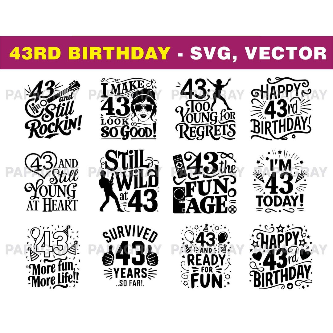 43rd Birthday SVG Vector Bundle: 18 Designs (digital Download) - Etsy