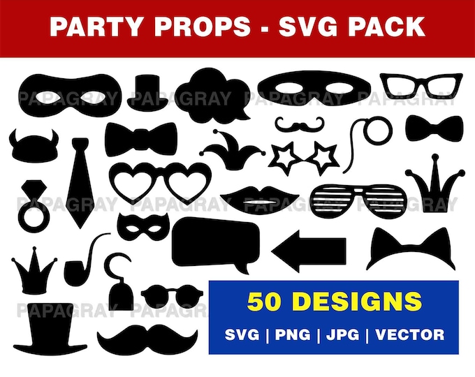 Party Prop SVG Silhouette Pack - 50 Designs | Digital Download | Party ...