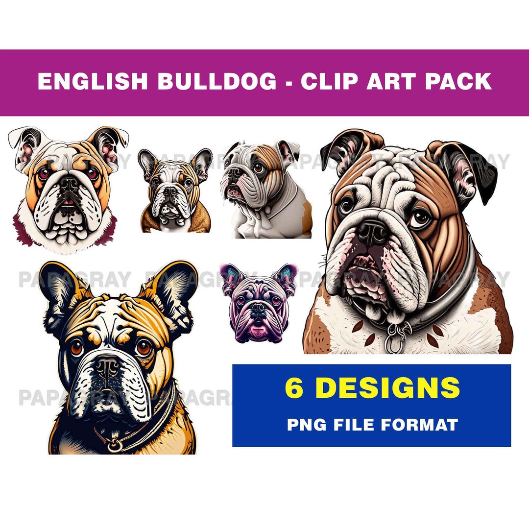 English Bulldog Clip Art Pack - 6 Designs | Digital Download | British ...