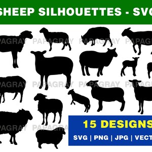 Sheep Silhouette Pack 15 Designs Digital Download Sheep SVG, Farm ...