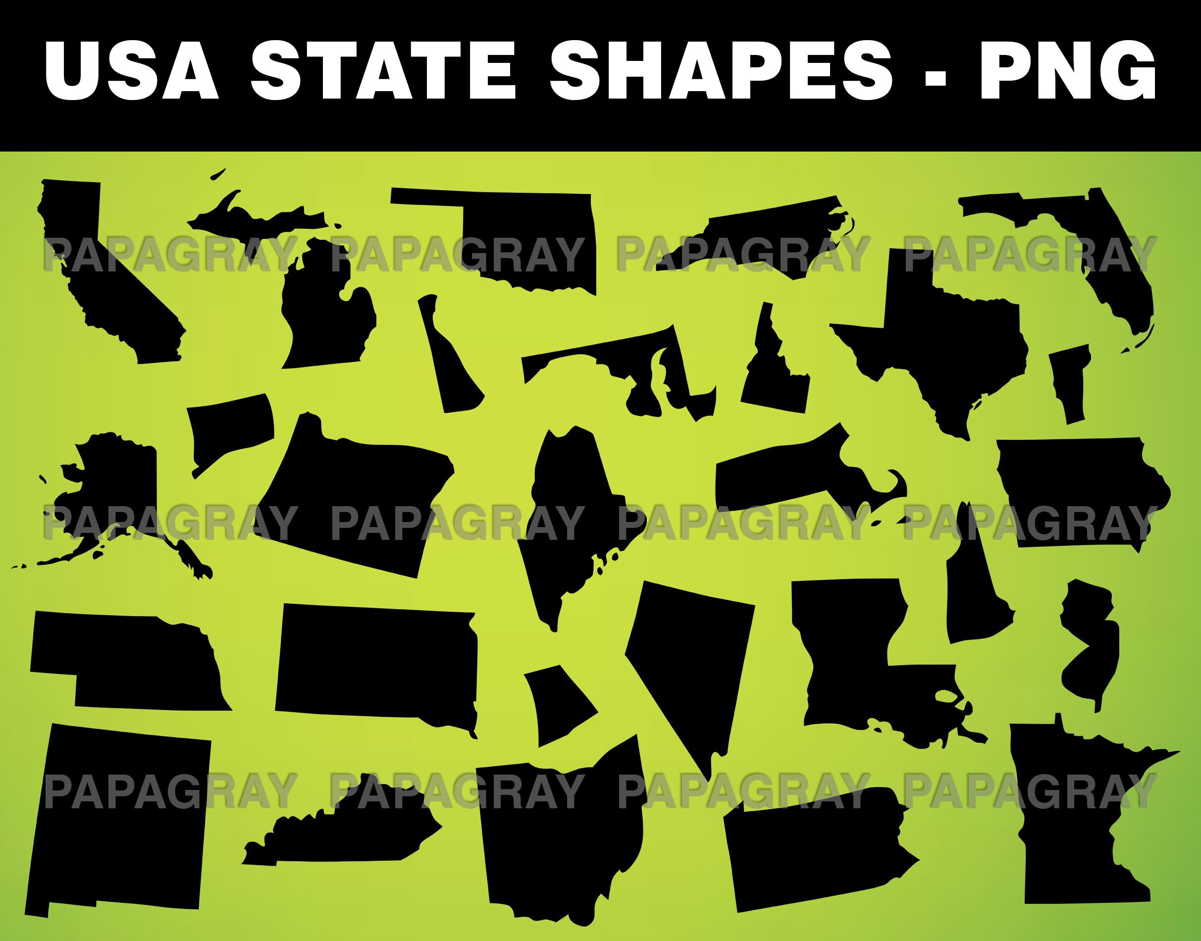USA State Shapes PNG 50 Estados Clip Art Pack / Descarga | Etsy