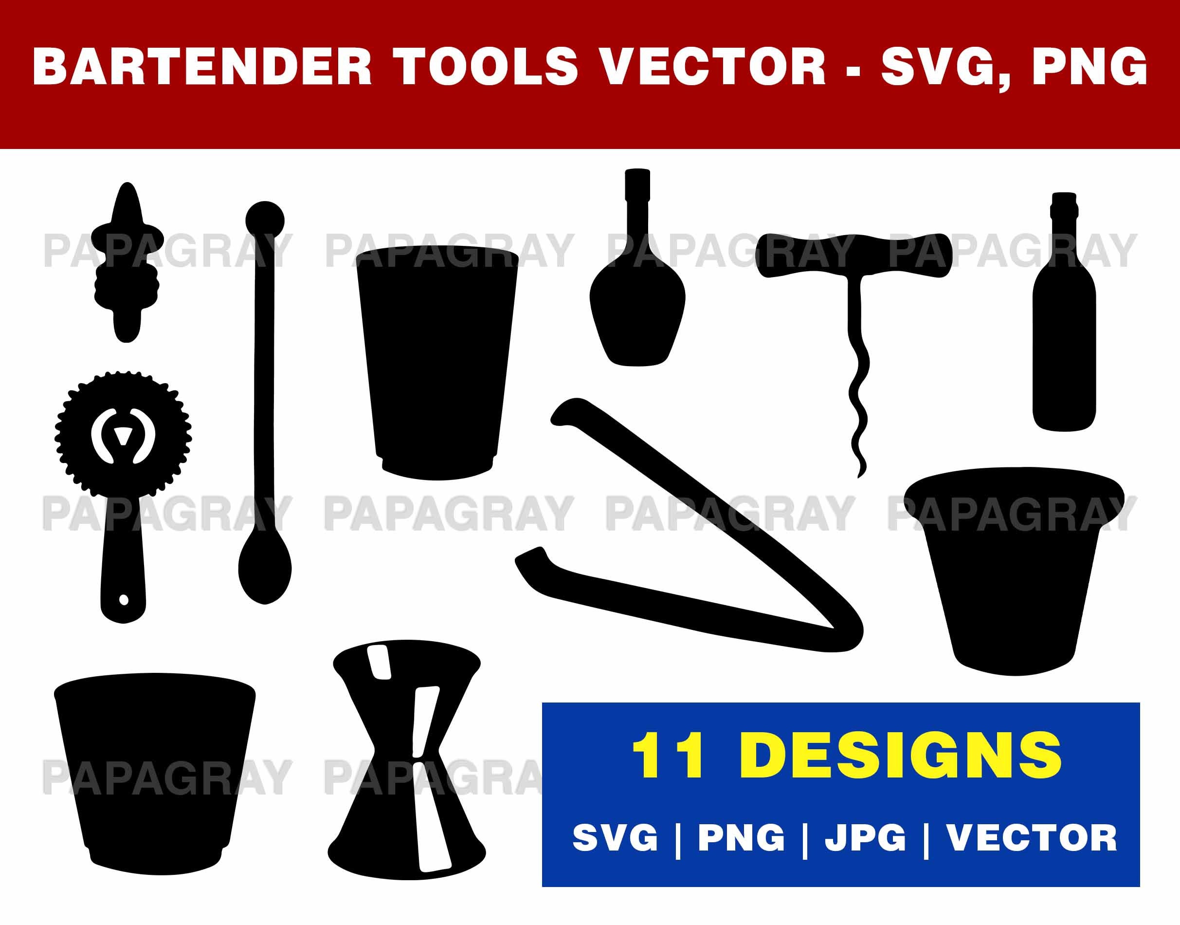 Bartender Tools Silhouette SVG Pack 11 Designs Digital | Etsy