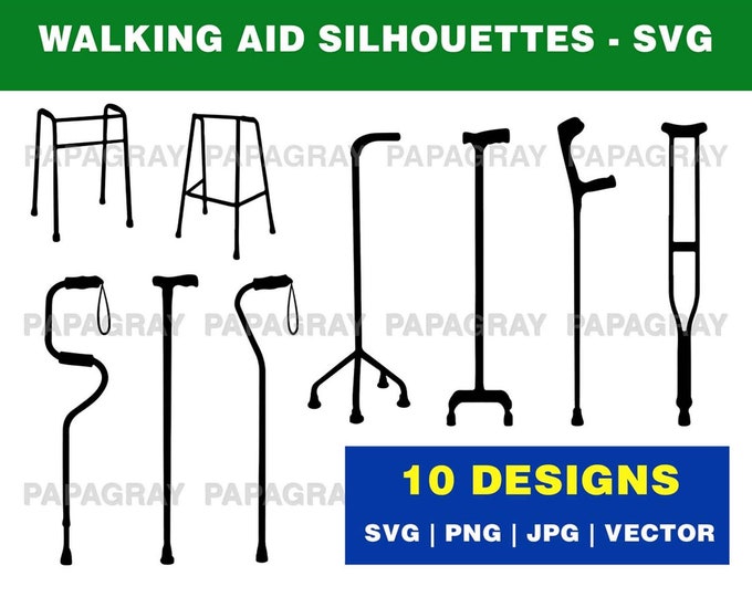 Walking Aid SVG Pack - 10 Designs | Digital Download | Crutches Vector ...