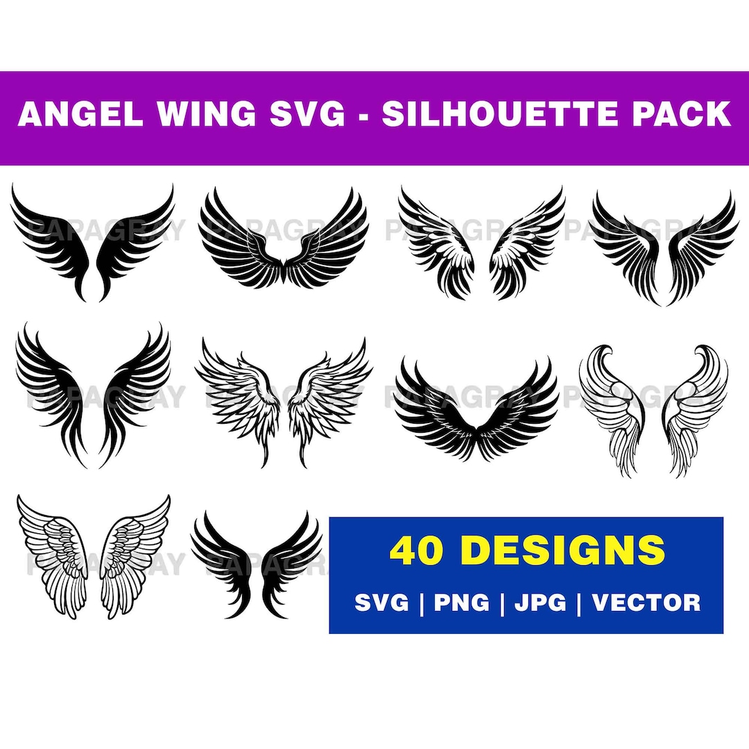 Angel Wings SVG Silhouette Pack: 40 Celestial Designs (digital Download ...