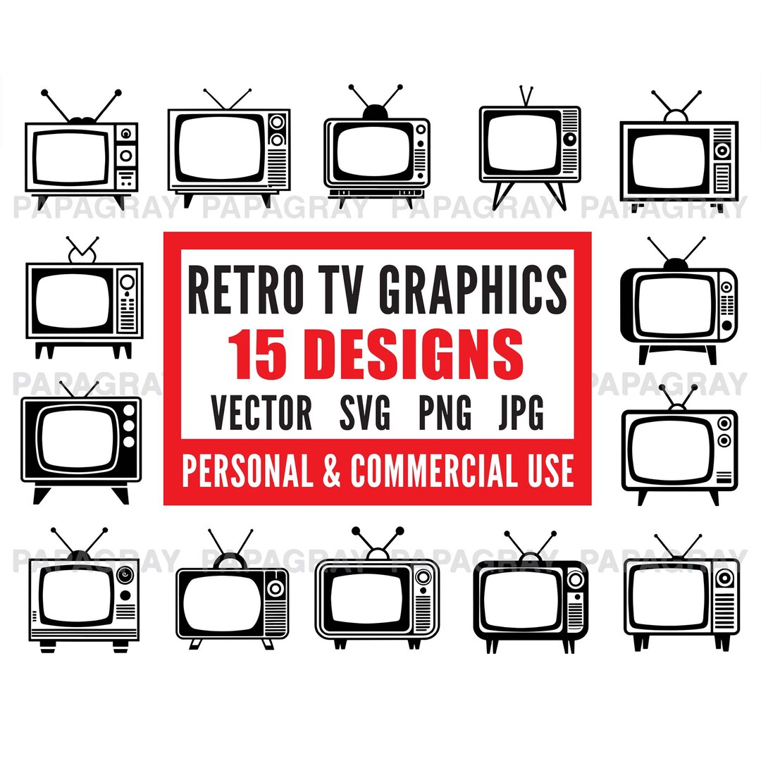 Retro TV Silhouette Graphics: Vintage Television Clipart (digital ...