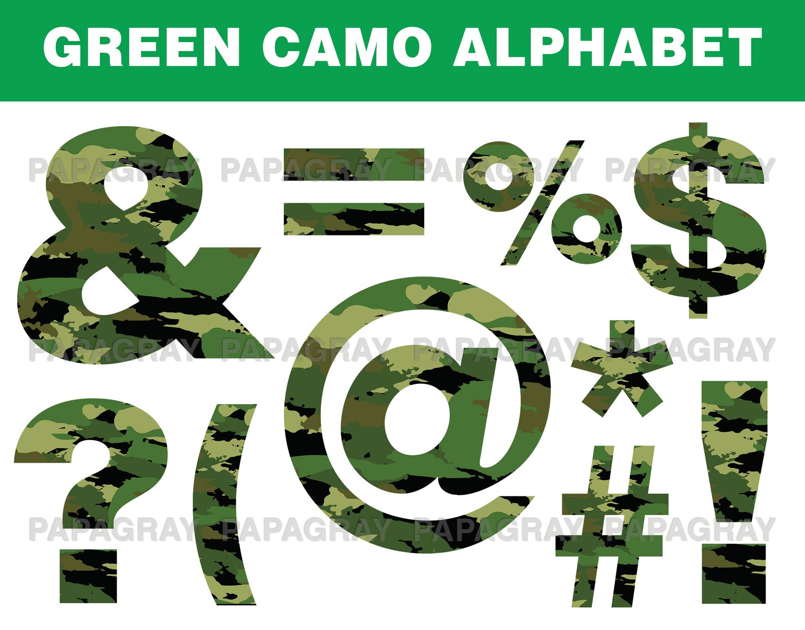Green Camo Alphabet PNG Clip Art BUNDLE PACK Digital | Etsy UK