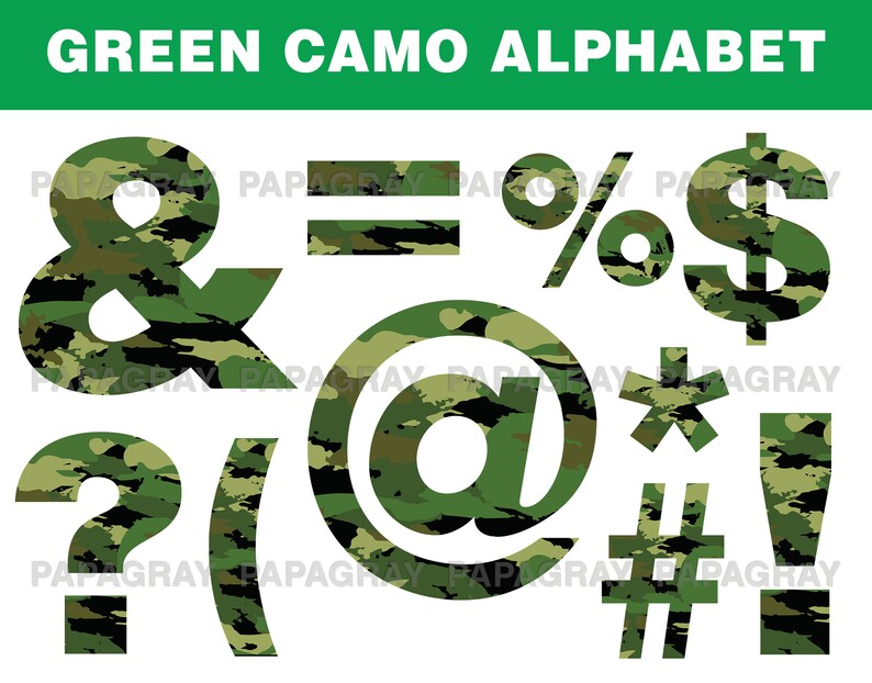 Green Camo Alphabet PNG Clip Art BUNDLE PACK Digital | Etsy