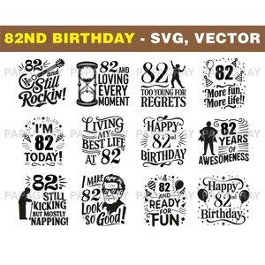 82nd Birthday SVG Bundle 18 Designs Digital Download Birthday Quotes ...