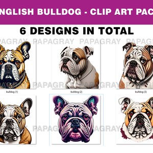 English Bulldog Clip Art Pack - 6 Designs | Digital Download | British ...