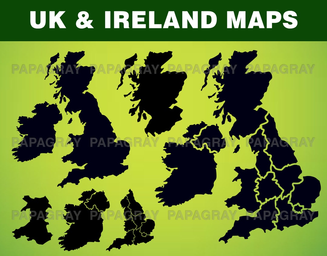 UK and Ireland Silhouette Pack 8 Designs Digital Download UK Svg, UK ...