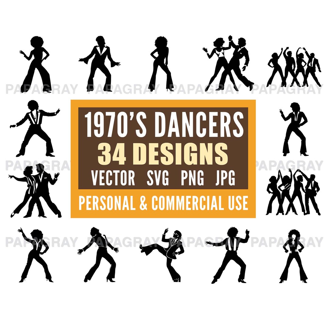 1970s Dancers SVG Silhouette Graphic Pack - 34 Designs | Digital ...