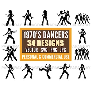 1970s Dancers SVG Silhouette Graphic Pack 34 Designs Digital Download ...