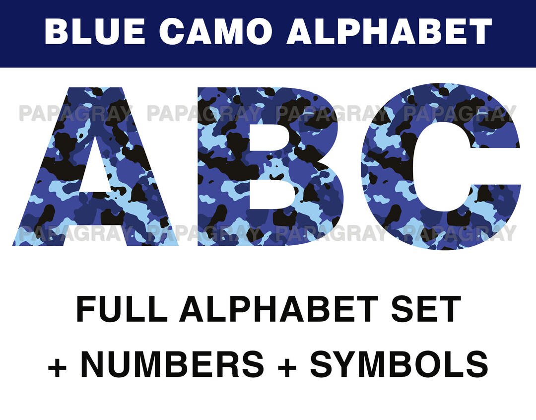 Blue Camo Alphabet PNG Clip Art BUNDLE PACK Digital - Etsy