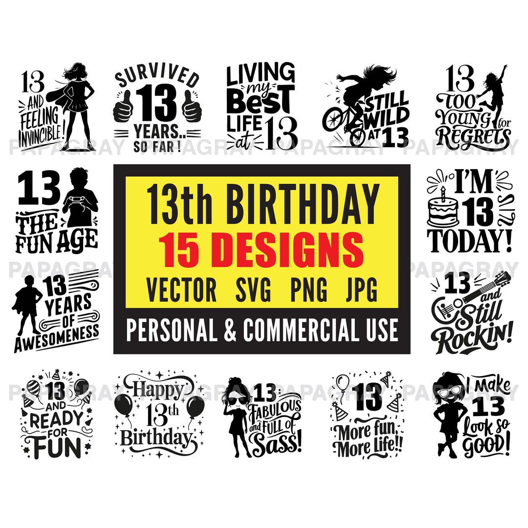 13th Birthday SVG Vector Bundle: 15 Designs (digital Download) - Etsy