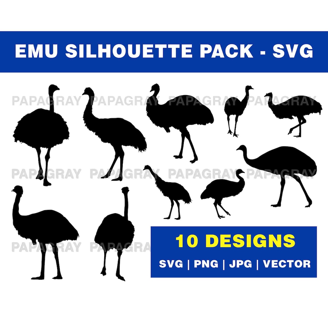 Emu Silhouette Pack - 10 Designs | Digital Download | Emu SVG, Emu PNG ...