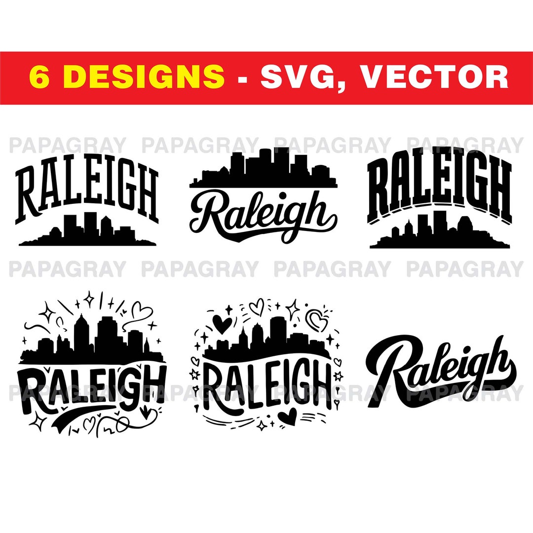 Raleigh North Carolina Skyline SVG Vector Bundle - 6 Designs | Digital ...