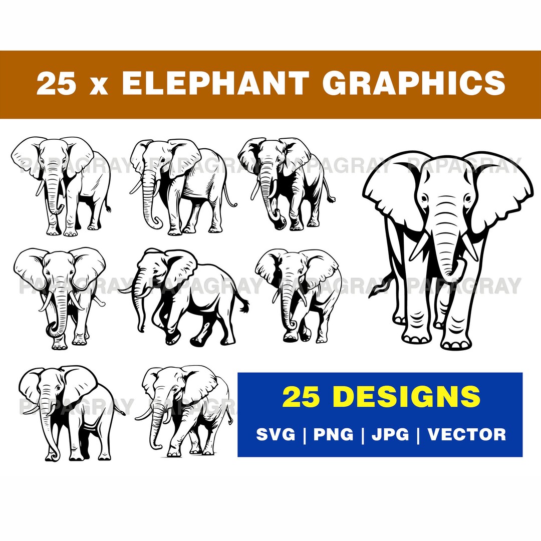 Elephant SVG Graphic Pack - 25 Designs | Digital Download | Elephant ...