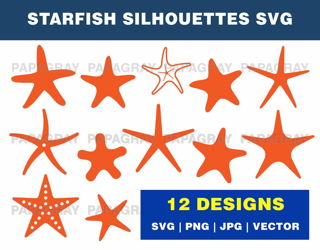 Starfish SVG Silhouette Pack 12 Designs Digital Download Starfish Shape ...