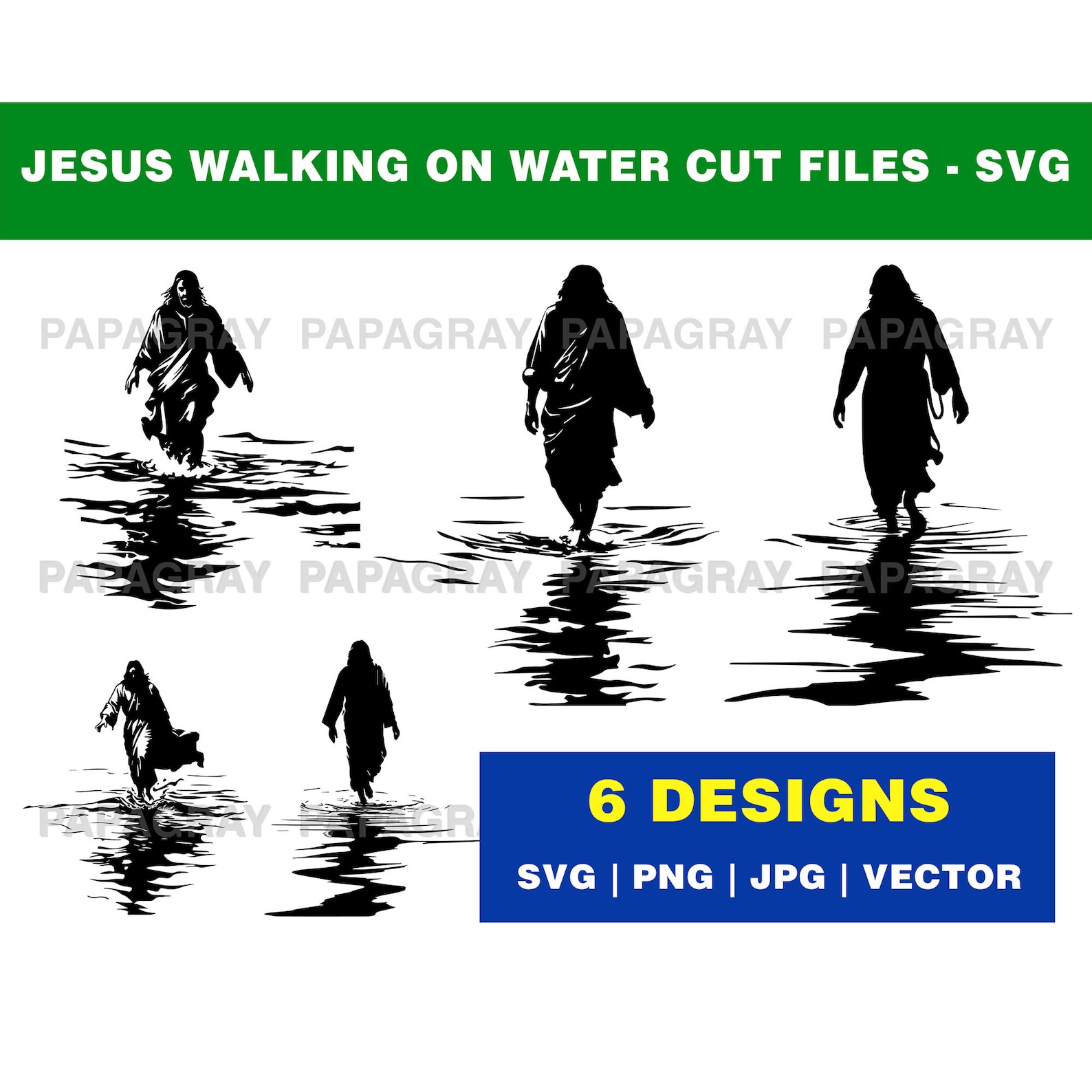 Jesus Walking on Water SVG Silhouette Pack - 6 Designs | Digital ...