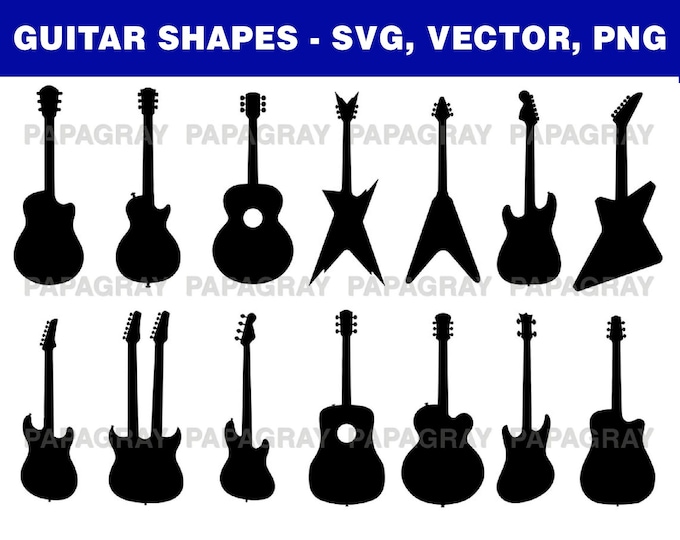 Guitar Silhouette SVG Pack: 20 Guitar Shape Vector Designs (digital ...