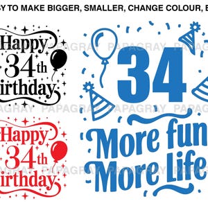 34th Birthday SVG Bundle - 18 Designs | Digital Download | Birthday ...
