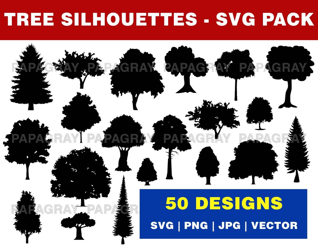 Tree SVG Silhouette Pack 50 Designs Digital Download Tree Vector, Tree ...