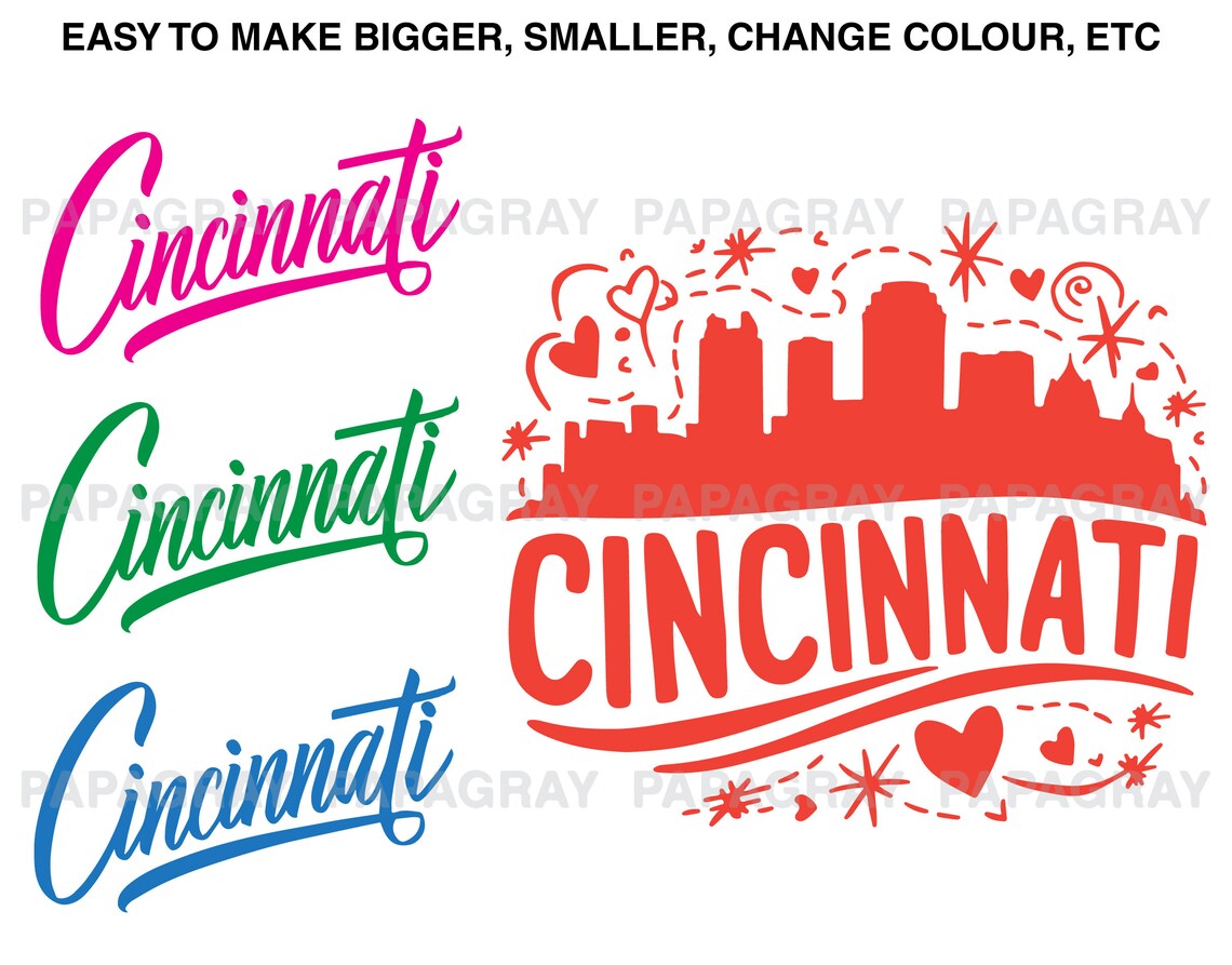 Cincinnati Skyline SVG Vector Bundle: Ohio Cityscape Silhouette ...