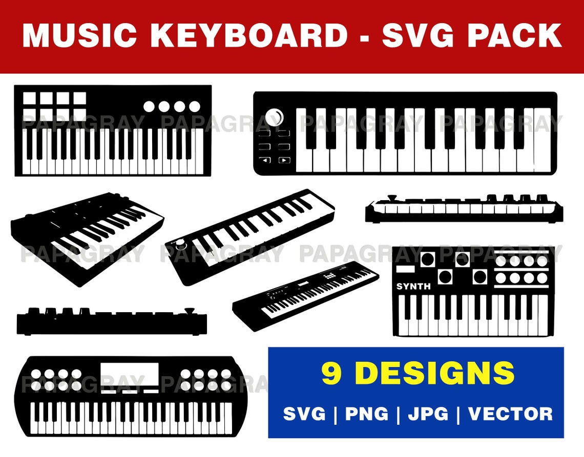 Music Keyboard Silhouette Pack 9 Designs Digital Download | Etsy
