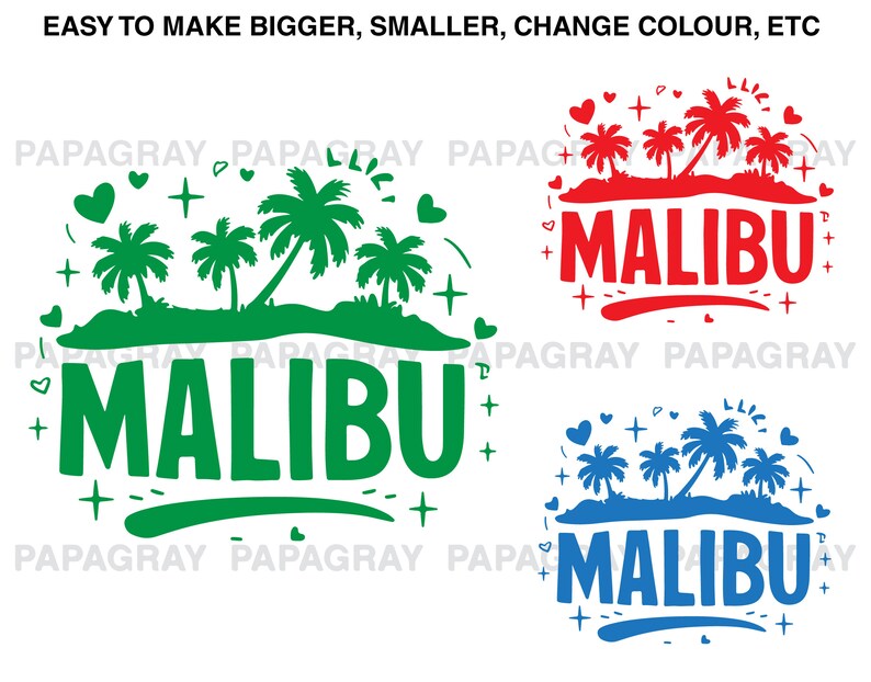 Malibu California SVG Vector Bundle: Beach Palm Tree Designs (digital ...