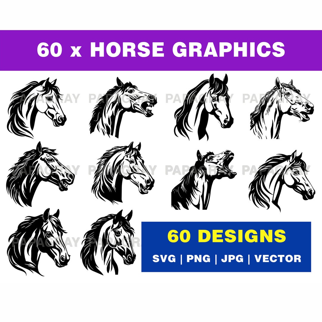 Horse Head SVG Graphic Pack - 60 Designs | Digital Download | Horse SVG ...