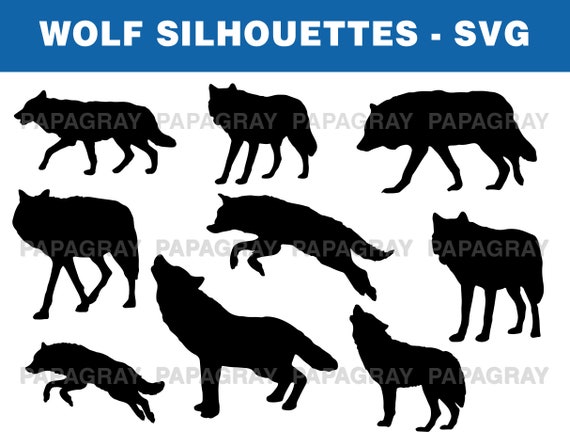 Wolf Silhouette Pack 9 Designs Digital Download Wolf | Etsy