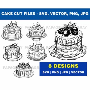 Cake SVG 8 Designs Digital Download Dessert Vector, Food Baking Clipart ...