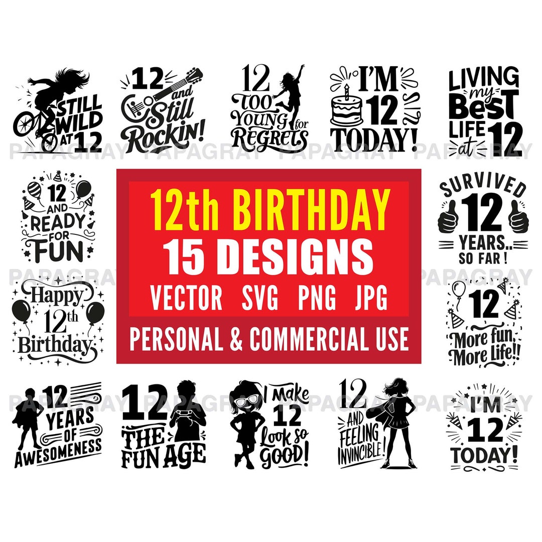 12th Birthday SVG Vector Bundle - 15 Designs | Digital Download ...