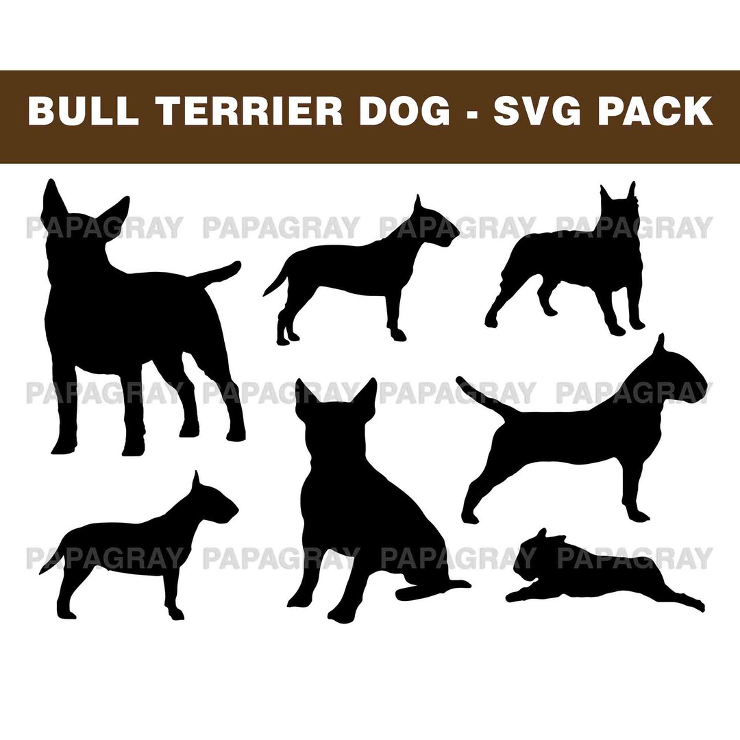 Bull Terrier Dog Silhouette Pack 7 Designs Digital Download Bull ...