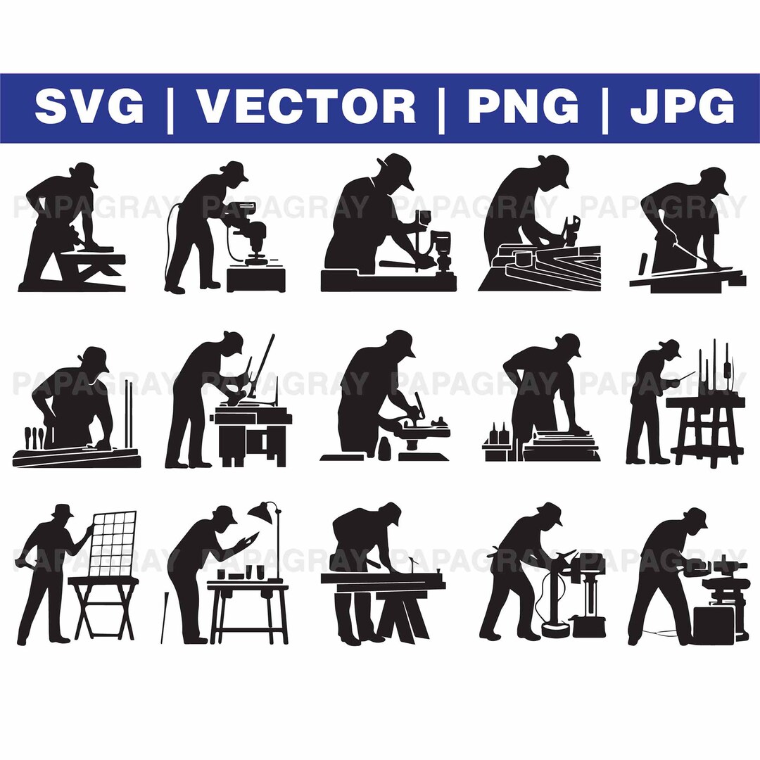 Woodworking SVG Vector Graphic Bundle: 20 Carpentry Designs (digital ...