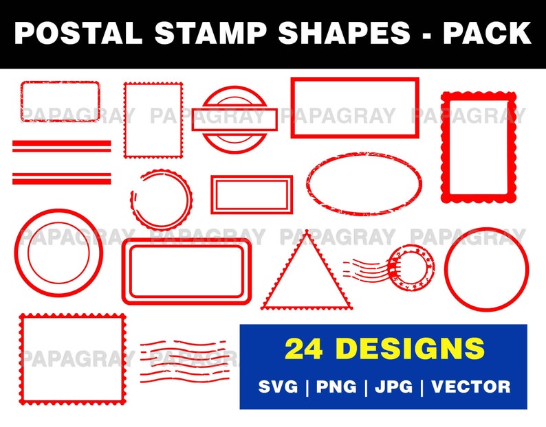 Postal Stamp Shape SVG Silhouette Pack 24 Designs Digital - Etsy